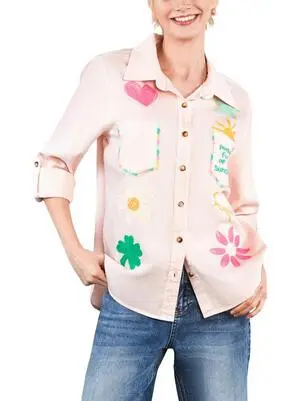 BILLY T Embroidered Graphic Button-up Shirt - Blush