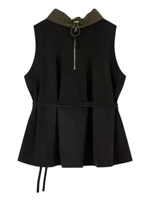 STUDIO TOMBOY Plissé Peplum Sleeveless Top - Black
