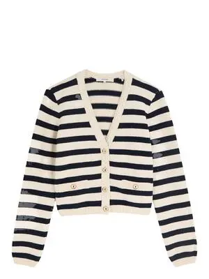 FRAME The Harbor Striped Intarsia Knit Cardigan - Navy