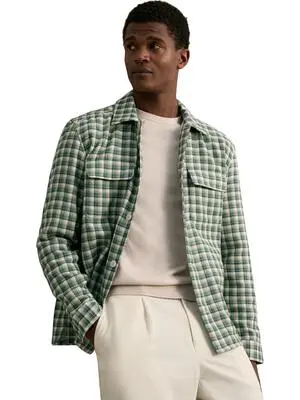 REISS Ribona Woven Check Twin Pocket Overshirt - Green Multi