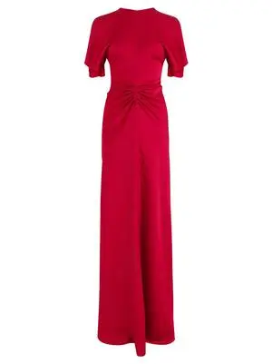 Victoria Beckham Gathered Waist Satin Gown - Red