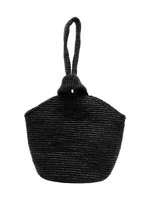 SENSI STUDIO Pull-Through Mini Raffia Top Handle Bag Black