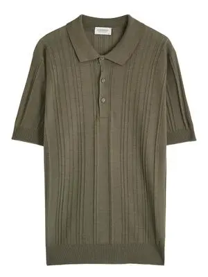John Smedley Jaxen Ribbed Wool Polo Shirt - Khaki