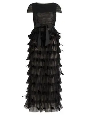 Huishan Zhang Michelle Feather-embellished Tulle Midi Dress - Black