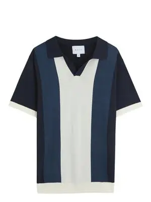 RAITH Campi Colour Block Fine-knit Polo Shirt - Navy