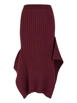 Stella McCartney Ribbed Asymmetric Knit Midi Skirt - Bordeaux