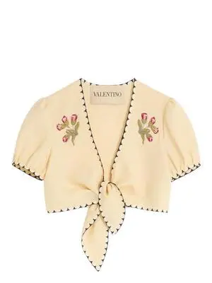 Valentino Garavani Embroidered Cotton Top Birch/multicolour