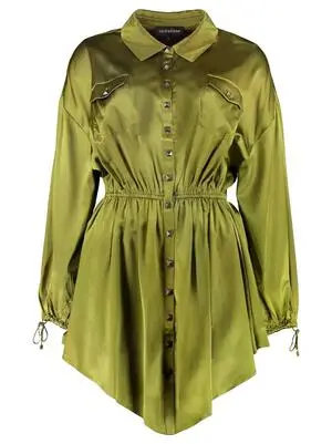 Retrofete Satin Button-up Mini Dress - Green