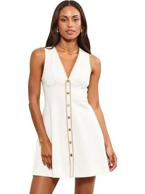 MODENAIRE V-neck Sleeveless Mini Dress - White