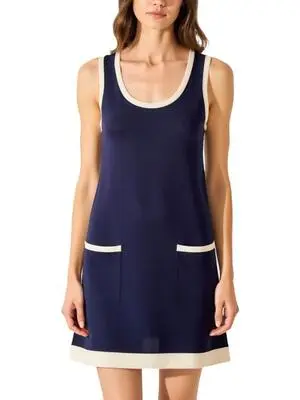 MODENAIRE Sleeveless Knit Mini Dress With Pockets - Navy Blue