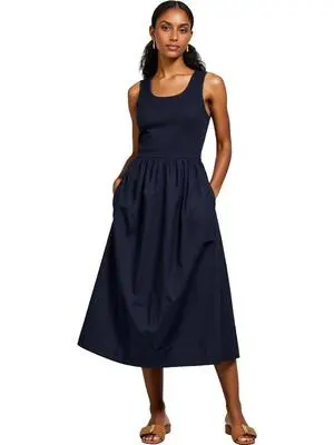 MODENAIRE Sleeveless Fit-and-flare Maxi Dress With Seam Waist And Side Pockets - Navy Blue
