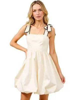 MODENAIRE Bow Strap Bubble Hem Mini Dress - Off-white/cream