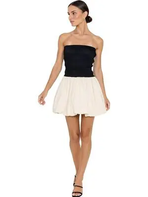 MODENAIRE Strapless Bubble Hem Mini Dress - Black / Cream