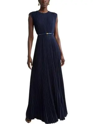 St. John Emery Pleated Crepe Gown - Navy
