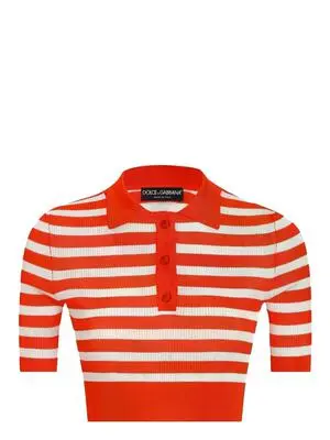 Dolce & Gabbana Striped Polo Top - White