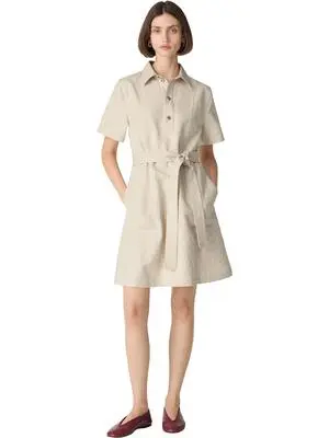 BOTTEGA  VENETA Cotton And Linen Twill Mini Dress - Chalk/rock Melange