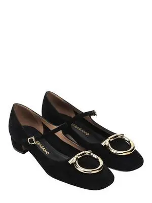 FERRAGAMO Gancini Heeled Ballerina - Black