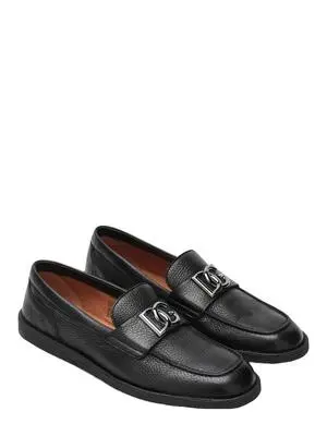 Dolce & Gabbana Leather Loafers With Dg Logo - Black