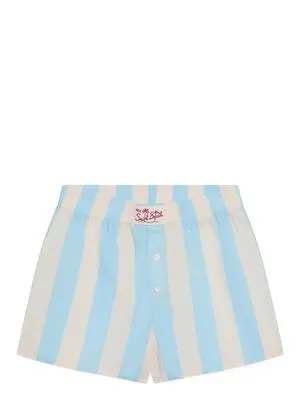 MC2 SAINT BARTH Striped Cotton Shorts - Light Blue