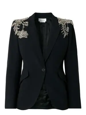 Alexander McQueen Embellished Crepe Blazer - Black