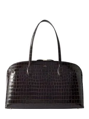 TOTEME Croc-Effect Leather Tote Dark Brown