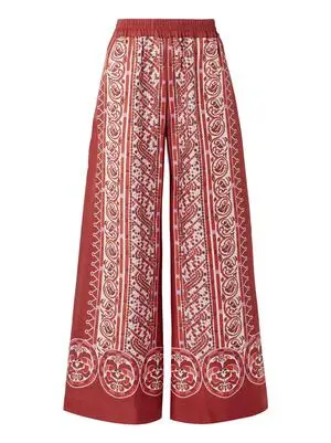 La DoubleJ Icon Palazzo Printed Silk-twill Pants - Red
