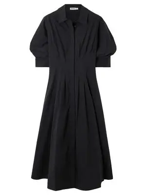 Simkhai Jazz Pleated Cotton-Blend Poplin Midi Shirt Dress Black