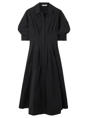 Simkhai Jazz Pleated Cotton-Blend Poplin Midi Shirt Dress White