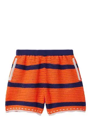 La DoubleJ Striped Crocheted Cotton Shorts - Orange