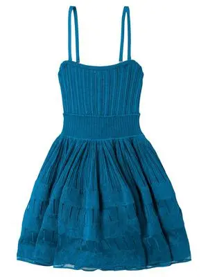 Alaïa Tiered Pointelle-knit Mini Dress - Blue