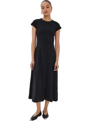 Another Tomorrow Fitted Tee Midi Dress - Black