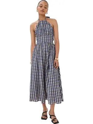 Rosie Assoulin Halter In The Name Of Love Dress - Navy Check