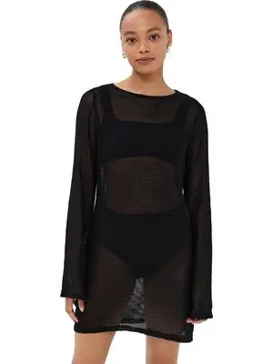 LE BOP Biarritz Long Sleeve Mini Coverup - Noir