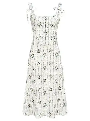 House Of Cb Dionne Corseted Stretch-cotton Midi Dress - Daisy Stripe Cream