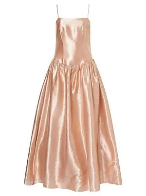 AMY LYNN Drop-waist Metallic Satin-crepe Maxi Dress - Champagne