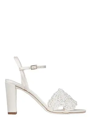 JIMMY CHOO Cary 85 Pearl-embellished Block-heel Sandals - Ivory/white