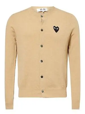 Play Comme Des Garcon Logo-embroidered Wool Cardigan - Light Camel