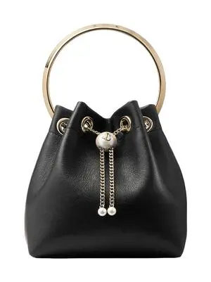 JIMMY CHOO Bon Bon Biker Leather Bag With Pearl Closure Black