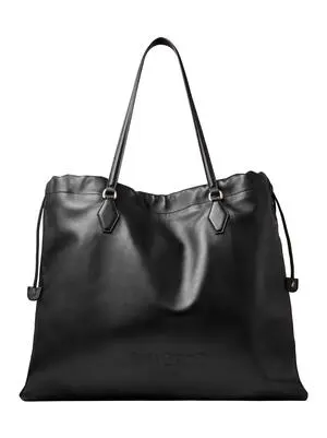JIMMY CHOO Large Nappa Leather Drawstring Tote With Embossed Logo - Black