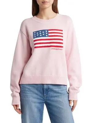 LoveShackFancy Intarsia Flag Cotton Crewneck Sweater - Blushing Liberty