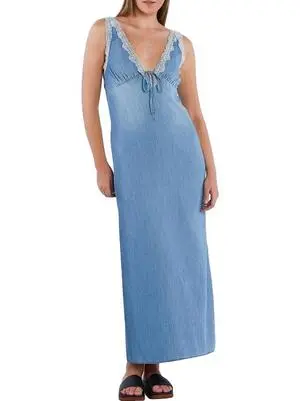 BILLY T Amanda Lace Accent Sleeveless Maxi Dress - Denim
