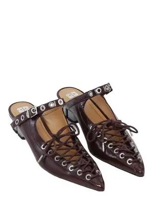 GANNI Eyelets Lace-Up Mule Tawny Port