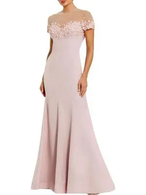 Mac Duggal Mermaid Beaded Illusion Gown - Mauve