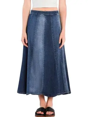 WASH LAB DENIM Patchwork Denim Maxi Skirt - Mixed Blue