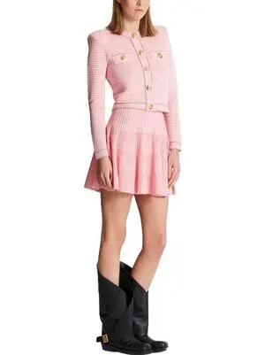 Balmain Long-sleeved Textured Knit Cardigan - Pink