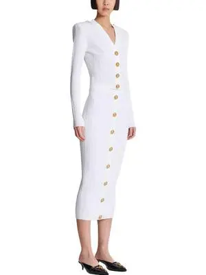 Balmain Long-Sleeved Cable-Knit Cardigan White