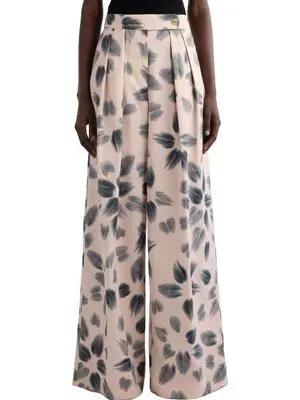 Dries Van Noten Pamplona Floral Pleated Wide Leg Pants - Blush