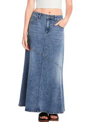 WASH LAB DENIM Seamed Denim Maxi Skirt - Dance Blue