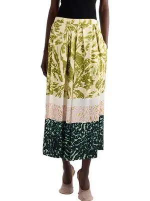 Dries Van Noten Mixed Print A-line Midi Skirt - Khaki