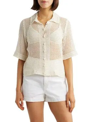 FRAME Crochet Short Sleeve Shirt - Cream